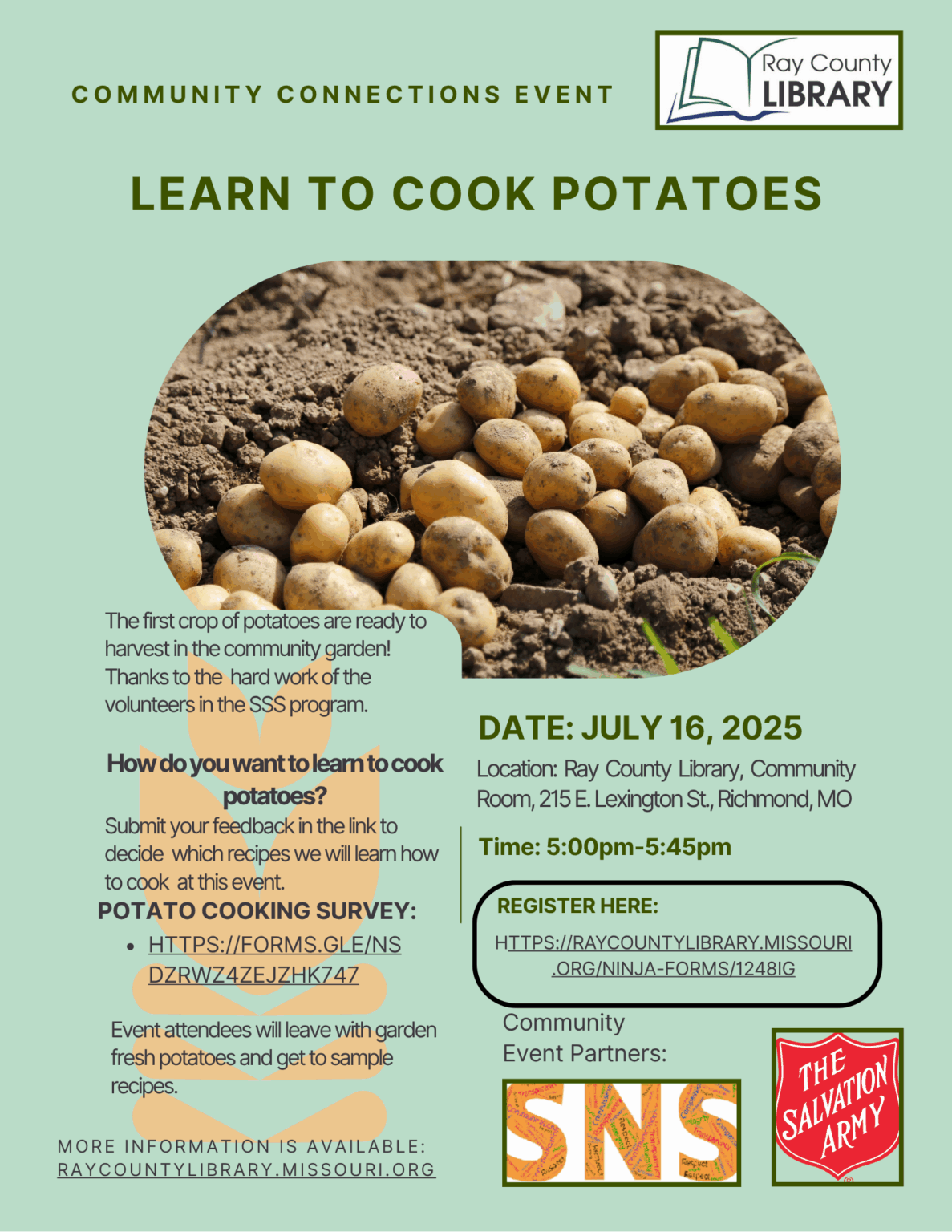 Community Connection Event: Learn to Cook Potatoes – Ray County Library